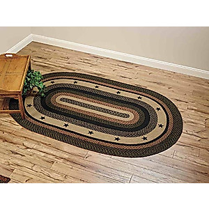 IHF Home Decor |Tartan Star Premium Braided Collection | Primitive, Rustic, Country, Farmhouse Style | Jute/Cotton | 30 Days Risk Free | Accent Rug/Door Mat |Black, Tan | 27"x48" Oval