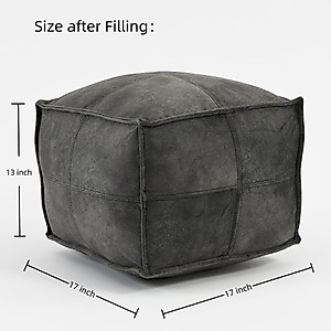 C COMFORTLAND Square Ottoman Pouf (No Filler), Faux Leather Poofs, Ottomans Foot Rest, Floor Foot Stools, Unstuffed Bean Bag Poufs Cover with Storage for Living Room, Bedroom Dark Grey