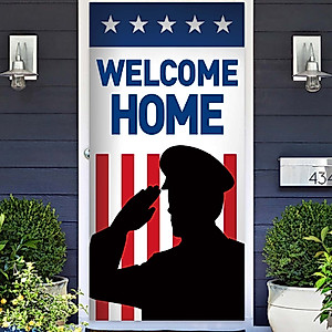 Welcome Home Banner Backdrop Photo Booth Props Soldiers Stars Airman Theme Decor for Kids Teens United State American Military Veteran Retired Going Away Party Flag Favors Supplies Decorations