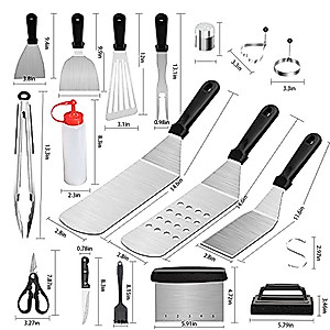 GR Smith - Grill Accessories Set for BBQ - Stainless Steel Grilling Utensils - Spatula Scraper Tongs Cooking Utensils Carrying Bag Kit - Kitchen & Outdoor Camping Griddle Tool - Easy Clean -32 Pcs