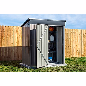 Metal Outdoor Galvanized Steel Storage Shed with Lockable Doors for Backyard or Patio Storage of Bikes, Grills, Supplies, Tools, Toys, for Lawn, Garden, and Camping, Tan (5x3)