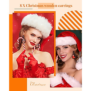 Tigeen 24 Pairs Festival Wood Cute Painted Holiday Wooden Teardrop Dangle for Gift(Pumpkin, Snowman)