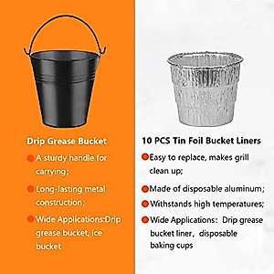 Unidanho Grill Bucket for Grease, Traeger Grease Bucket 10 Packs Drip Grease Bucket Liners for Camp Chef, Traeger 20/22/34 Series, Pit Boss, Pellet Oklahoma Joe Rec Tec, z Grill Smoker Bucket