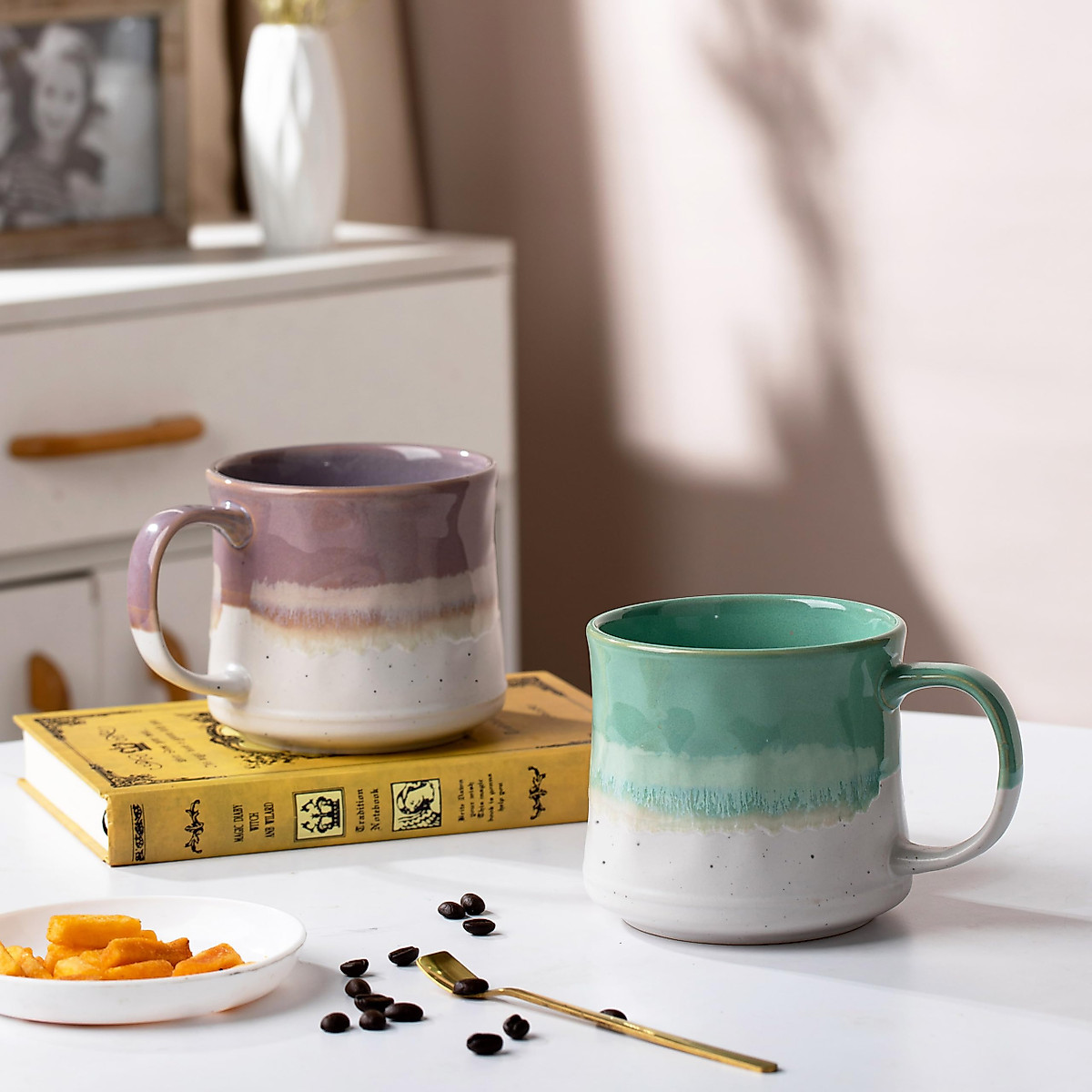 HYTYSKAR Large Ceramic Coffee Mug, 21 OZ Big Tea Cups with a Large Handle for Office and Home, Microwave and Dishwasher Safe (21 OZ Purple)