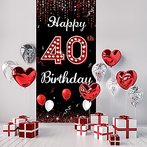 40th Birthday Door Banner Backdrop, Happy 40th Birthday Decorations for Women Red Black, 40 Years Birthday Photo Props, 40 Birthday Party Yard Sign Supplies for Outdoor Indoor Sturdy, Vicycaty