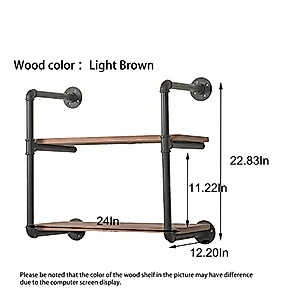 TEDIDUWA Industrial Shelf Wall Mounted, 24in Industrial Pipe Shelving for Wall, 2 Tier Industrial Wall Shelf for Farmhouse Kitchen Bar Shelving and Bathroom, DIY Industrial Pipe Shelf