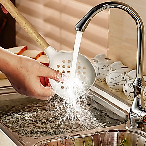 14 Pcs Silicone Cooking Utensils Kitchen Utensil Set - 446°F Heat Resistant,Turner Tongs, Spatula, Spoon, Brush, Whisk, Wooden Handle Kitchen Gadgets with Holder for Nonstick Cookware (BPA Free Khaki)