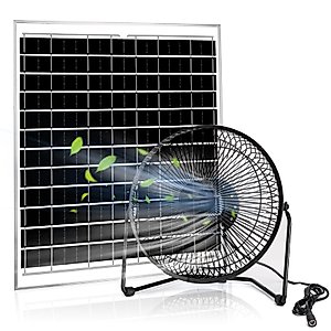 blessny 8" Solar Powered Fan, 20W Solar Panel Power Fans for Greenhouse or Chicken Coop Air Circulation Cooling, 2010 RMP High Velocity, 36dB Quiet Operation, 19.5ft Long Cord (Black)