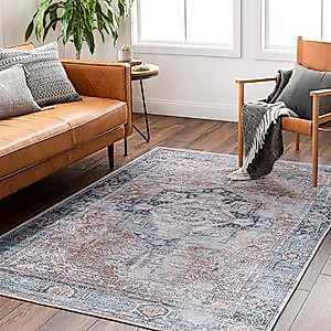 Mark&Day Washable Rugs, 3x12 Wyacondah Traditional Navy Runner Area Rug, Blue Orange Ivory Carpet for Hallway, Kitchen, Bedroom or Living Room (2'7" x 12' Runner, Machine Washable)
