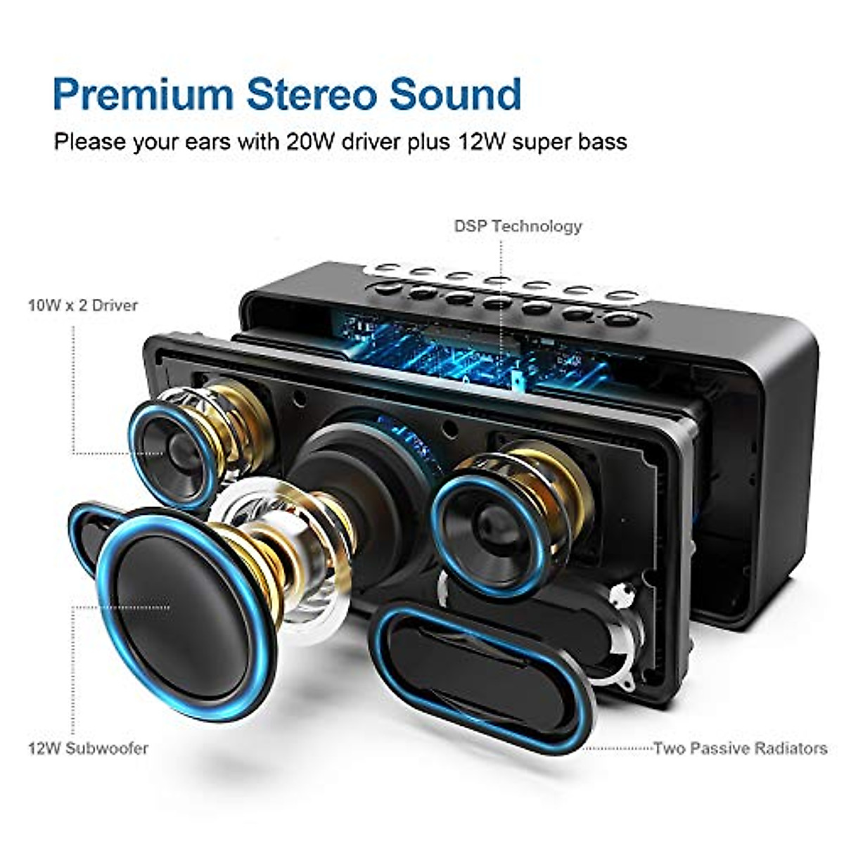 DOSS Bluetooth Speaker, SoundBox XL Home Speaker with Subwoofer, 32W Loud Sound with Booming Bass, DSP Technology, Wireless Stereo Pairing,10H Playtime, Speaker for Home, Indoor, and Office