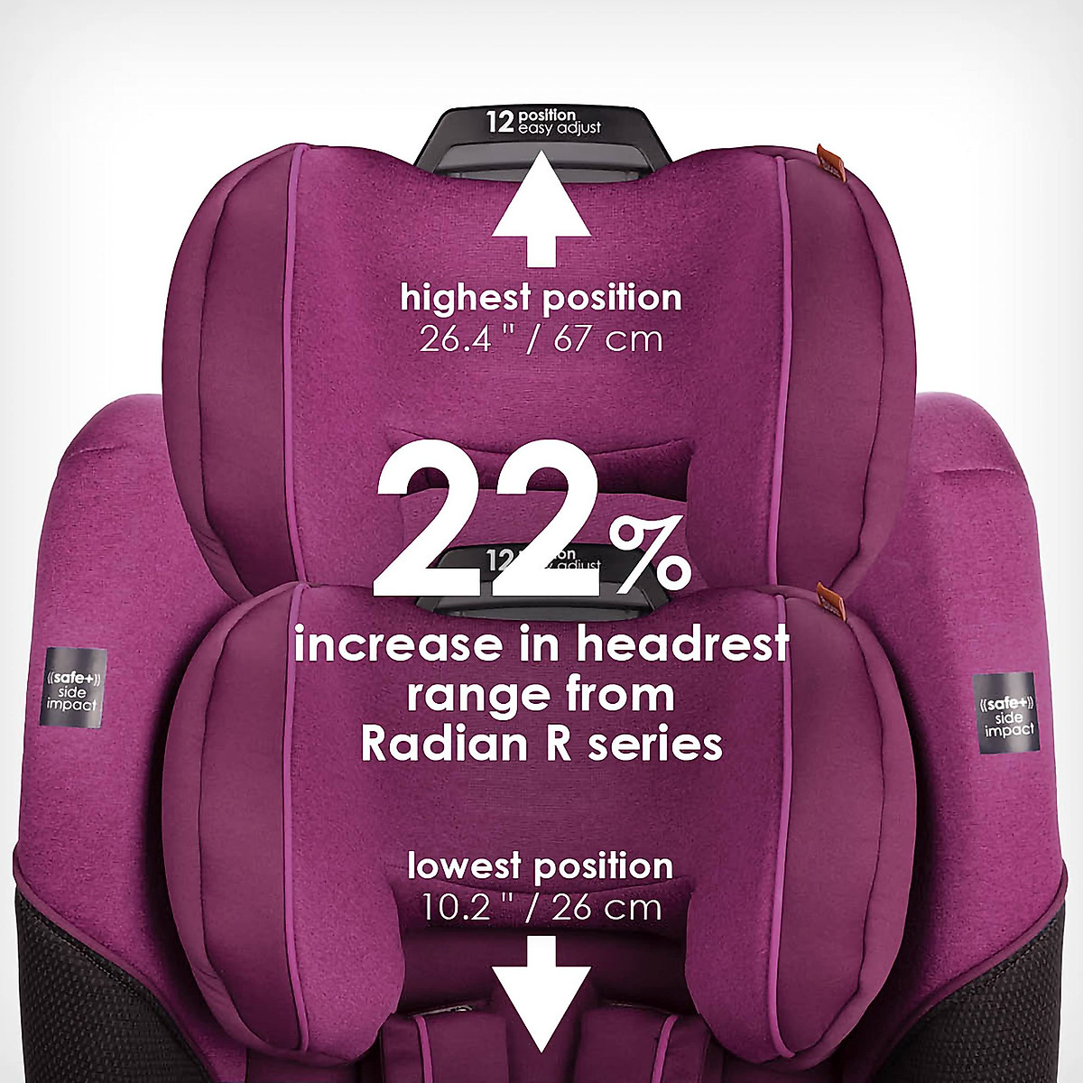 Diono Radian 3QX 4-in-1 Rear & Forward Facing Convertible Car Seat, Safe+ Engineering 3 Stage Infant Protection, 10 Years 1 Car Seat, Ultimate Protection, Slim Fit 3 Across, Purple Plum