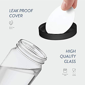 Travel Glass Drinking Bottle Mason Jar 16 Ounce [6-Pack] Plastic Airtight Lids, Reusable Glass Water Bottle for Juicing, Smoothies, Kombucha, Tea, Milk Bottles, Homemade Beverages Bottle,