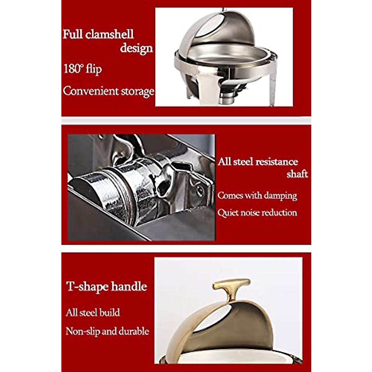 Chafing Dish Food Warmers for Parties and Buffets Round Buffet Servers and Warmers for Keeping Food Being Fresh and Delicious 6L - Alcohol Heating (GN 1/2)