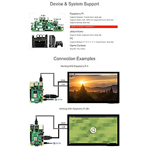 waveshare 10.1inch Capacitive Touch Screen LCD Compatible with Raspberry Pi 5/4B/3B+/3A+/2B/B+/A+/Zero/Zero W/WH/Zero 2W CM3+/4 1024×600, HDMI IPS 10-Points Touch Supports Windows/Jetson Nano