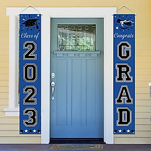 DAZONGE Blue Graduation Decorations Class of 2023, Congrats Grad Porch Banner for Any Schools or Grades Party Decorations 2023