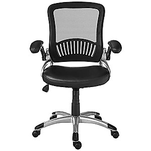 Office Star EM Series Bonded Leather Manager's Adjustable Office Desk Chair with Thick Padded Seat and Built-in Lumbar Support, Black with Silver Finish