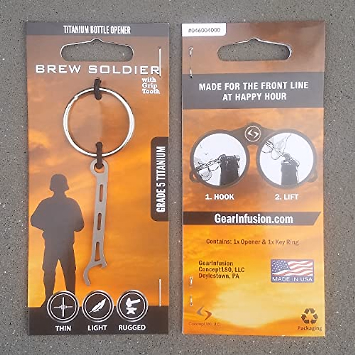 Brew Soldier Thin Titanium Beer Bottle Opener with Stainless Steel Key Ring - Made in the USA