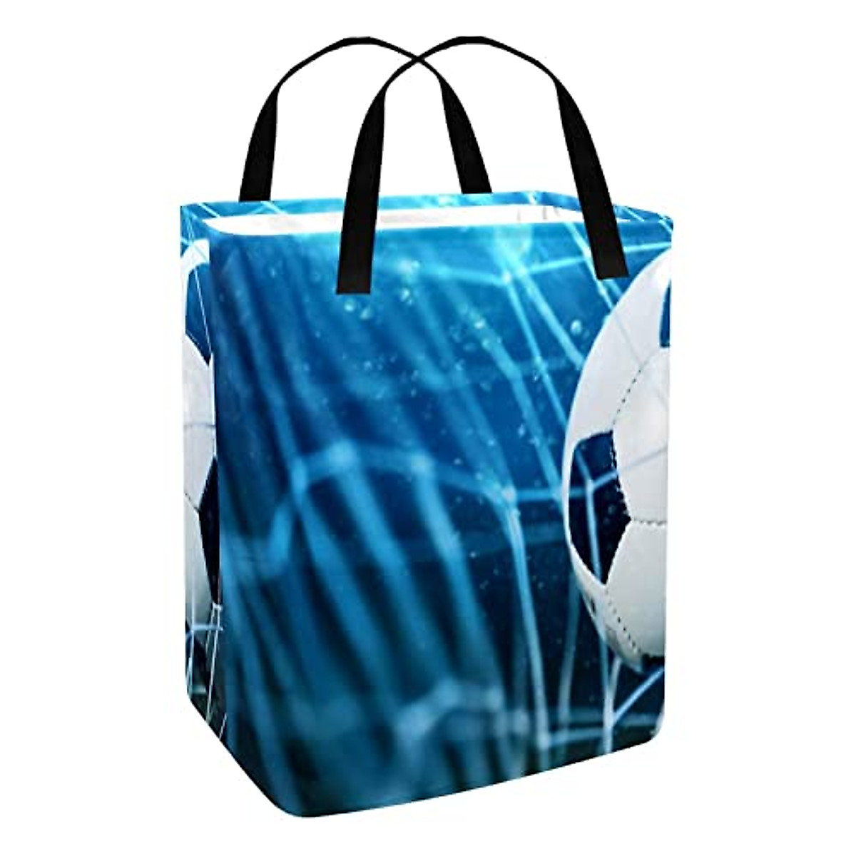 Soccer Ball in Goal Print Collapsible Laundry Hamper, 60L Waterproof Laundry Baskets Washing Bin Clothes Toys Storage for Dorm Bathroom Bedroom