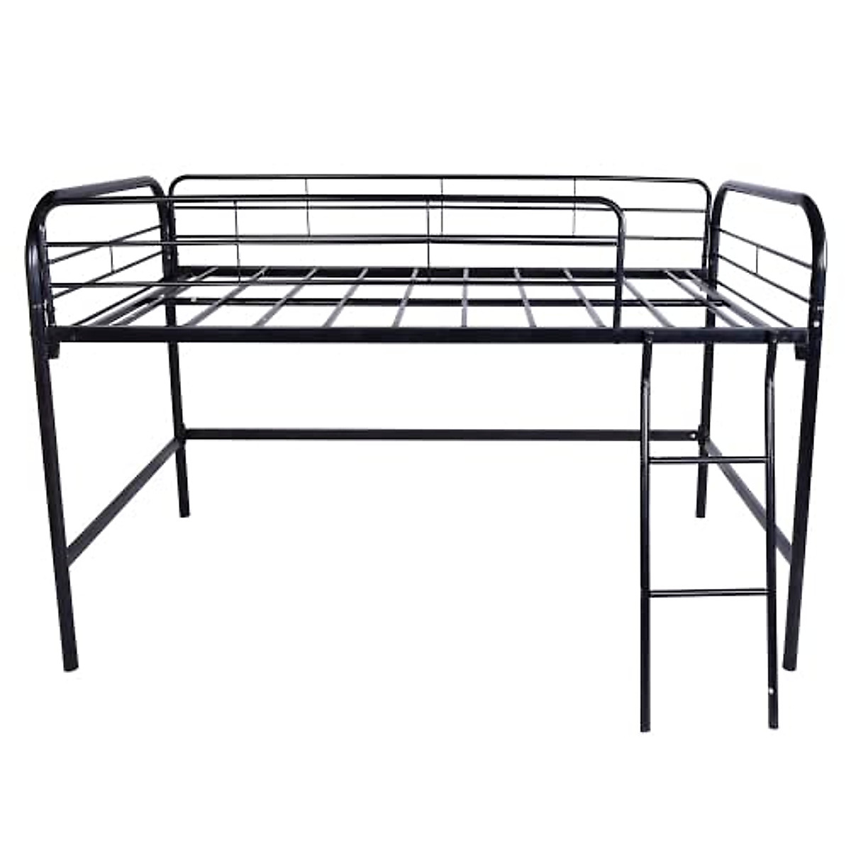 Majnesvon Metal Low Loft Bed Twin Size with Sturdy Steel Frame, Twin Loft Bed Frame with Ladder and Safety Guardrails, Storage Space Under The Bed for Kids, Toddlers, Teens (Black)