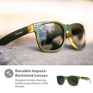 Knockaround Fort Knocks Polarized Sunglasses for Men & Women - Impact Resistant Lenses & Full UV400 Protection, Army Green and Amber Frames/Aviator Green Lenses