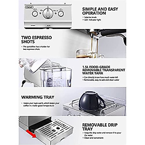 Espresso Machines 15 Bar with Adjustable Milk Frother Wand Expresso Coffee Machine for Cappuccino, Latte, Mocha, Machiato, 1.5L Removable Water Tank, Double Temperature Control System, 1100W, Black