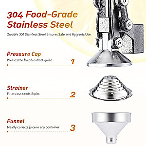 CO-Z Hand Press Juicer Machine, Manual Orange Juicer and Professional Citrus Juicer for Orange Juice Pom Lime Lemon Juice, Commercial Lemon Squeezer and Orange Crusher, Easy to Clean, Gray