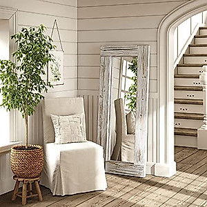 Barnyard Designs Rustic Farmhouse Full Length Mirror - Wood Frame Floor Standing Bedroom Mirror (58" x 24" / White)