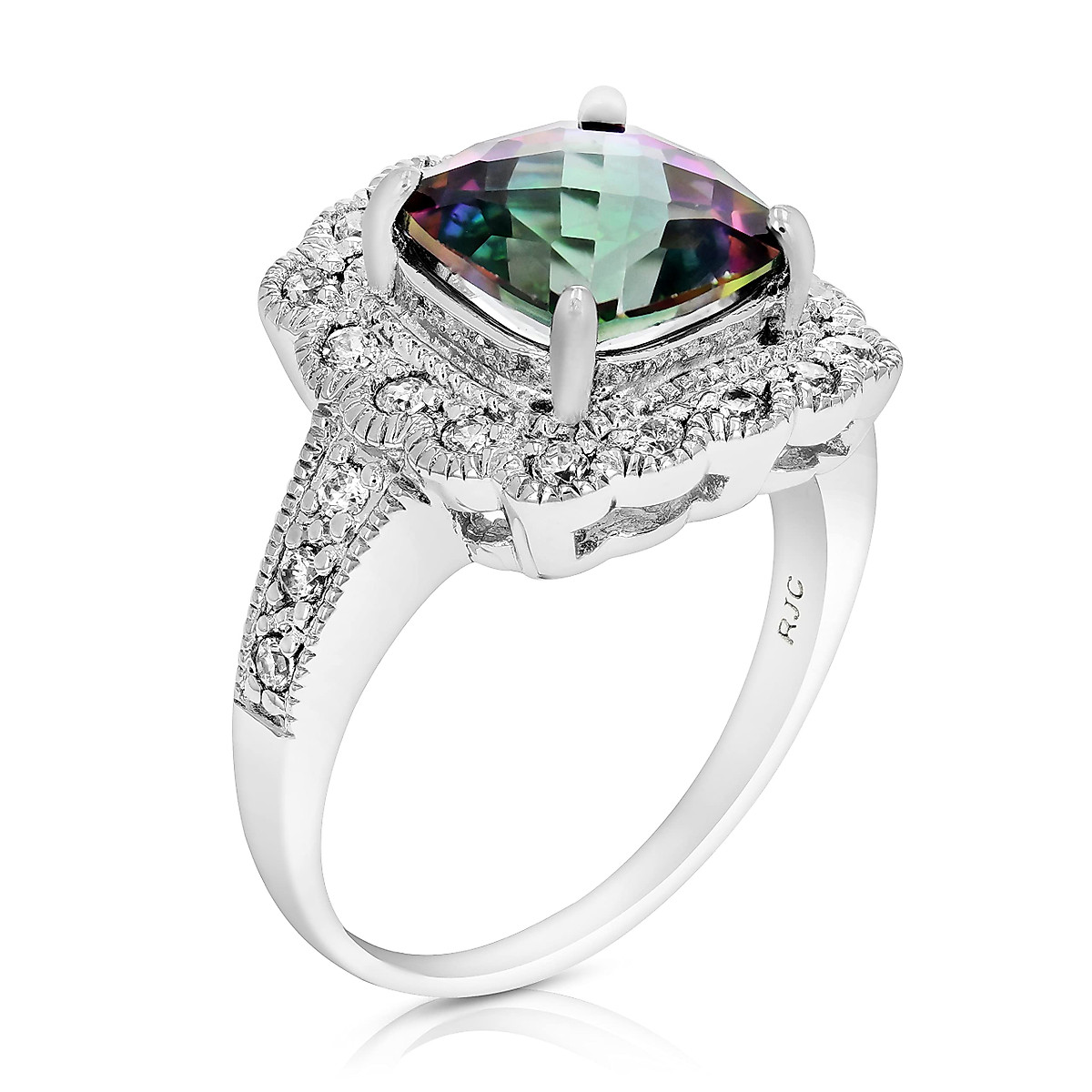 VIR JEWELS 2 cttw Mystic Topaz Ring .925 Sterling Silver with Rhodium Cushion Cut 7 MM Size 7