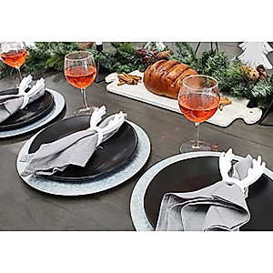 AuldHome Christmas Reindeer Napkin Rings (Set of 4, White); Wooden Holiday Napkin Holder Rings