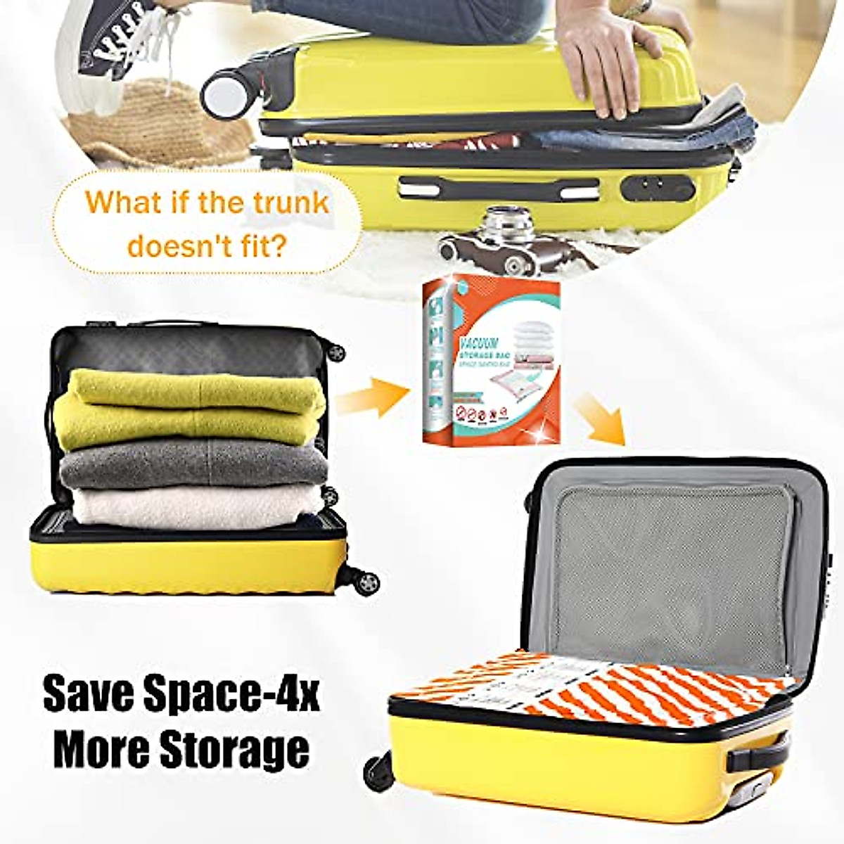 Vacuum Storage Bags Medium Space saver Bags 6 Pack (27.5” X 19.6”) With Handpump Space Saver Compression Seal Bags for Clothes, Quilts, Pillows, Double Zip Seal & Leak Valve