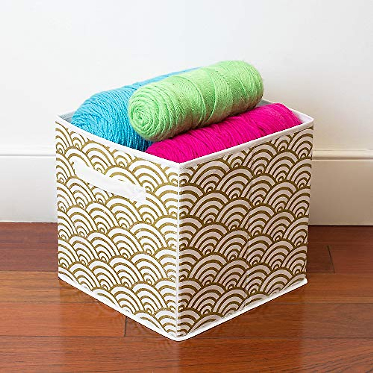 Home Basics Metallic Scallop Non-Woven Storage Bin Cube Basket Box, Dual Handles & Removable Bottoms Collapsible Foldable for Home Decor Office Closet Bedroom Drawer Toy Organizer