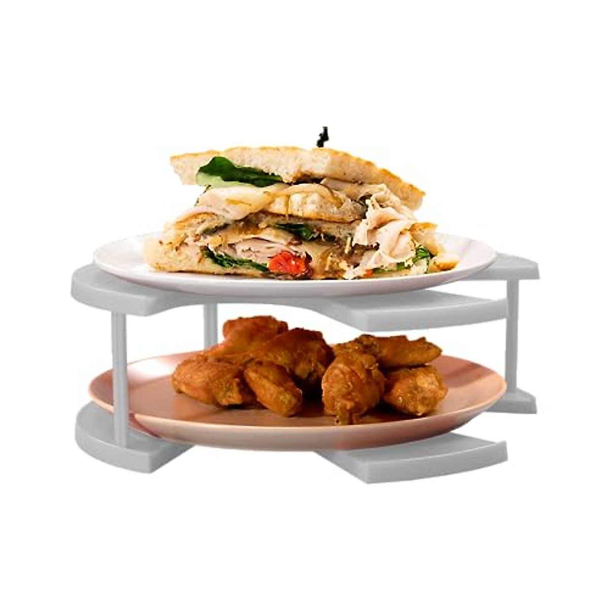 DoubleWave 2-in-1, 2-Tiered Sturdy Microwave Plate Stacker and Food Display Heats Two Dinner Plates at Once. No Wilting, BPA and Melamine Free is Like Adding an Extra Shelf to Your Microwave (Neutral)