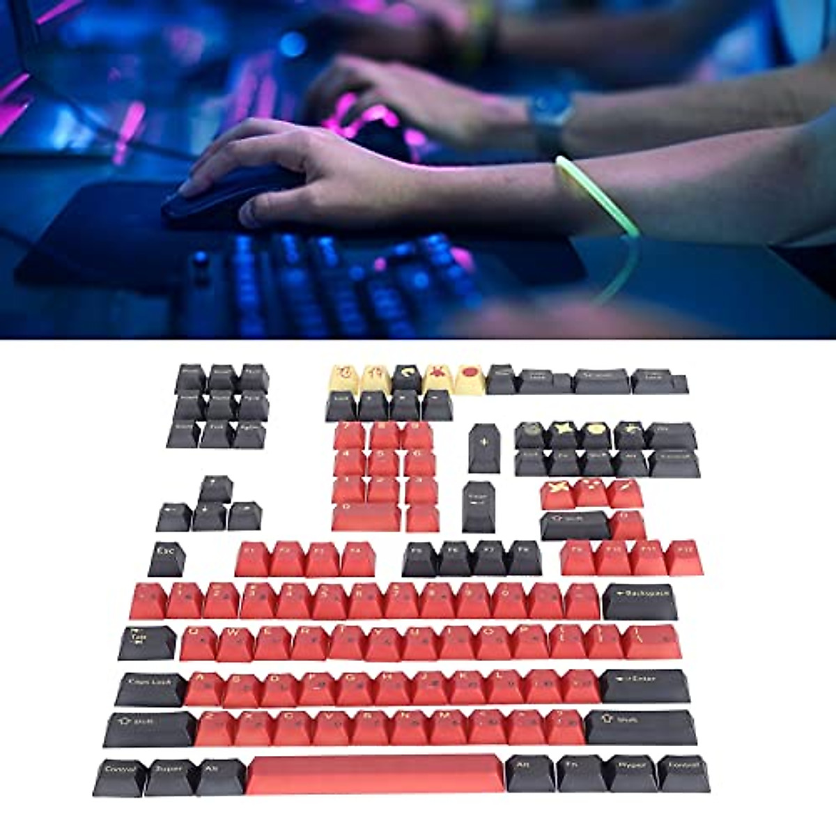 Yoidesu 128 Keys Japanese Style Keycaps, Oil Resistant PBT Keycap for Universal PC Gaming Keyboard with Animation Elements Gaming Keyboard Keycap with Shaft Puller
