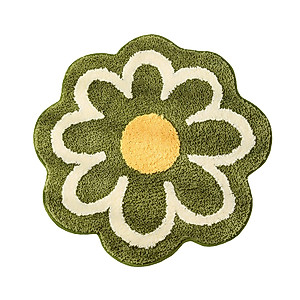 MSUIINT Flower Shaped Rug, Round Bedroom Bedside Blanket Carpet, Aesthetic Cute Flower Round Area Rug, Non Slip Circle Soft Fluffy Flower Rug Indoor Floor Mat(Green)