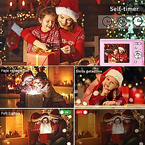 Digital Camera, FHD 48.0 MP Vlogging Camera Mini Camera Kids Camera Video Camera Pocket Camera with 32GB TF Card Autofocus 16X Digital Zoom, Compact Portable Camera for Kids Students Teenager-Pink