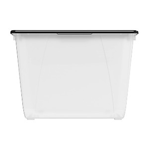 Storex 16 Gallon (60L) Storage Tote with Folding Lid, 22.7 x 18.25 x 12.86 Inches, Frost/Black, 4-Pack (00900A04C)