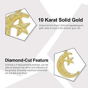 Gold Moon and Star Charm - 10 Karat Solid Gold - Moon Pendant - Celestial Jewelry (Style 2)