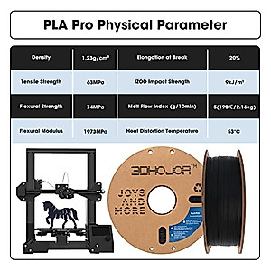 3DHoJor PLA Pro Filament 1.75mm (PLA Plus Black Filament), 1kg 3D Printer PLA Filament, PLA + 3D Printing Filament, Cardboard Spool, Dimensional Accuracy +/- 0.03 mm, Fit Most FDM 3D Printer