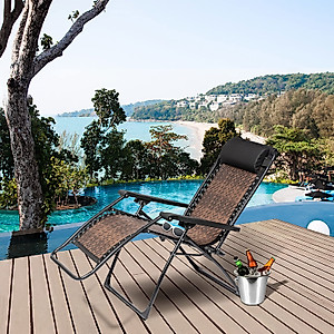 Incbruce Zero Gravity Folding Recliner Chair, Adjustable Patio Lounge Chaise, Outdoor Wicker Rattan Furniture with Cup Holder and Pillow for Poolside, Yard, Beach (Brown)