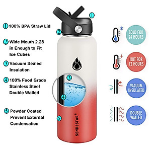 SENDESTAR Insulated Water Bottle W/Straw lid & Sport lid 32-40oz, Stainless Steel Vacuum Wide Mouth Sports Water Bottle Double Wall Sweat-Proof BPA Free Keep Cold or Hot for Hrs(Yellow&Pink)