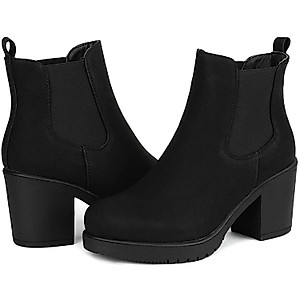 DREAM PAIRS Women's High Chunky Heel Chelsea Ankle Boots Slip On Elastic Fall Heeld Booties Shoes, Size 8.5, BLACK PU, FRE