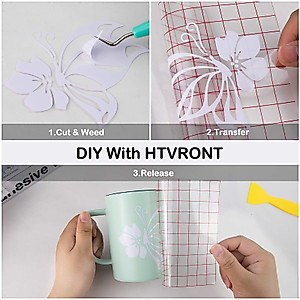 HTVRONT White Permanent Vinyl, White Vinyl for Cricut - 12" x 14 FT White Adhesive Vinyl Roll for Cricut, Silhouette, Cameo Cutters, Signs, Scrapbooking, Craft, Die Cutters (Glossy White)