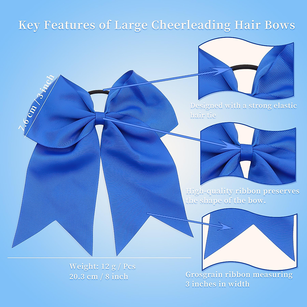 METYOND 8" Inch Cheer Bows, Large cheer bows Hand-made Grosgrain Ribbon Hair Accessories for Teen Girls Softball Cheerleader Sports - 4 Pieces Blue