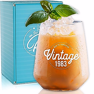 40th Birthday Gifts for Women and Men - 14oz Vintage 1983 40th Birthday Wine Glass - Dishwasher Safe Stemless Wine Glass for 40 Year Old Birthday Gifts for Women - 40th Birthday Gift Ideas -On the Rox