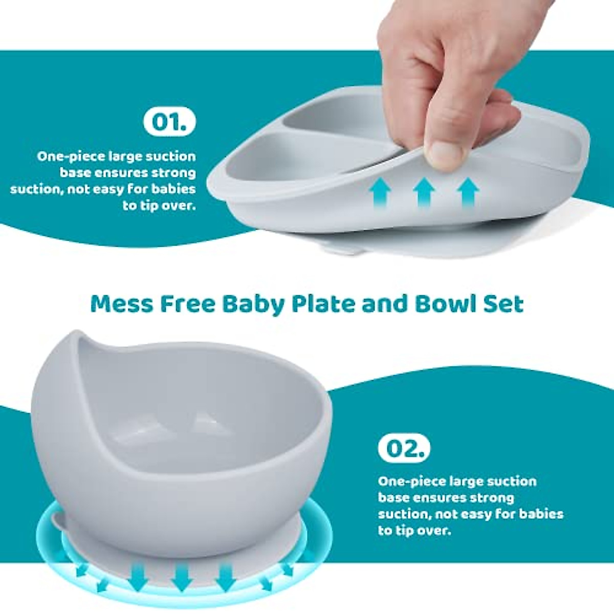 Ziza Baby Led Weaning Supplies - Silicone Baby Feeding Set, Suction Plates and Bowls for Infants & Toddlers, Baby Eating Supplies with Divided Plate, Suction Bowl, Bib, Training Cup, Spoon, Fork