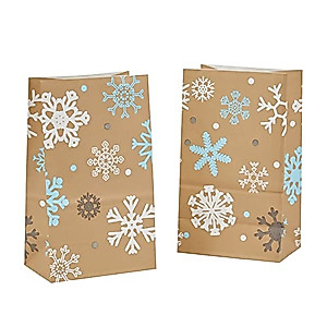 36 Pack Winter Snowflake Gift Bags, Small Christmas Paper Treat Bags for Holiday Party Favors (5 x 8.7 x 3.2 In)