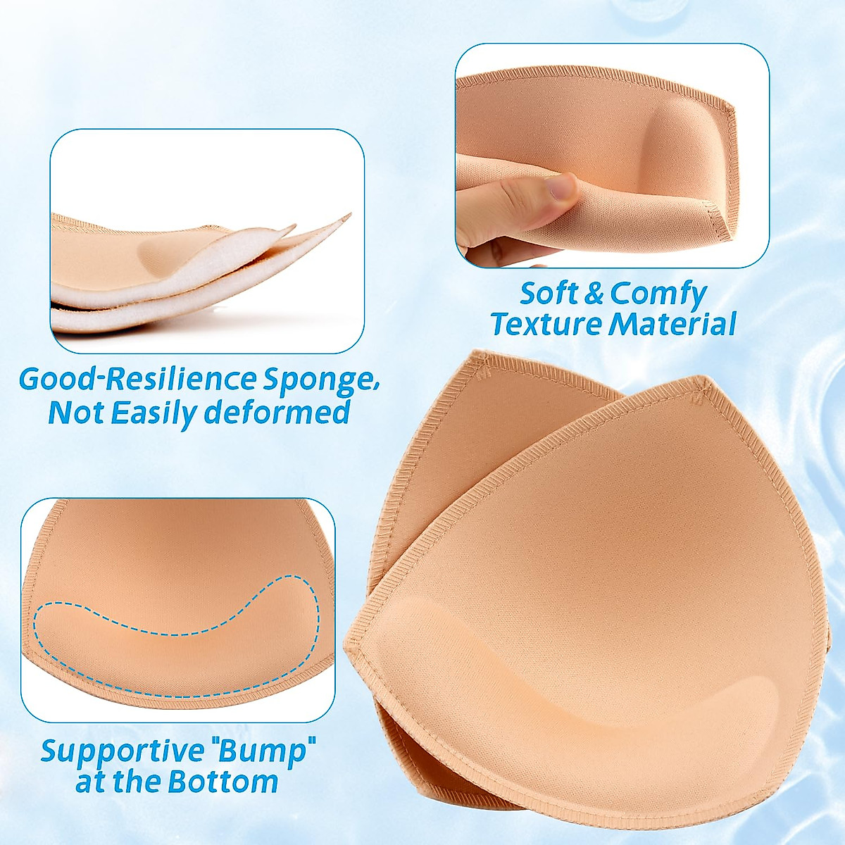 KSang Waterproof Bathing-Suit Padding Inserts - Swimsuit Padding Inserts Push up for Women | 2 Pairs Sewn-Edge Bikini Inserts for D Cup
