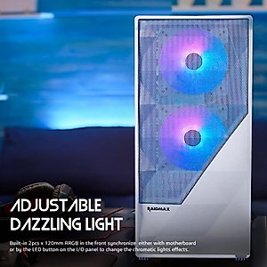 Raidmax Meshian X902 PC Case, Mid-Tower Gaming PC Case with Diamond Mesh Grill, Tempered Glass Side Panel, Pre-Installed Fans Computer Case, ARGB Light, USB 3.0, HD Audio, ATX Case, White