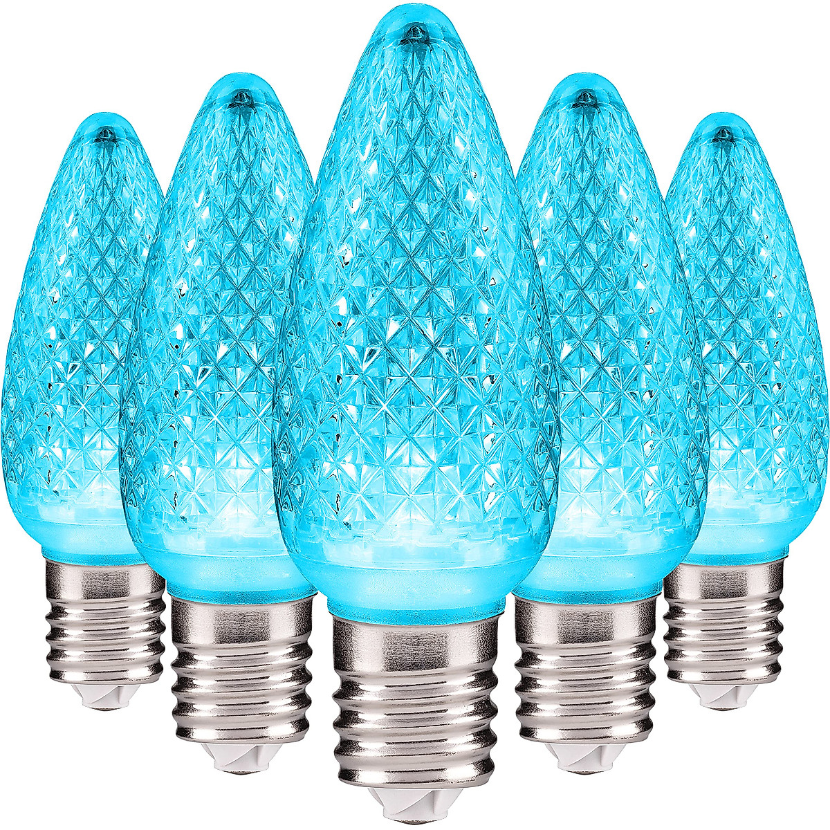 HLO Lighting Set of 25 Teal C9 Christmas Lights | Faceted C9 LED Christmas Light Bulbs for Indoor & Outdoor Use | Durable C9 LED Lights | Replacement C9 Bulbs