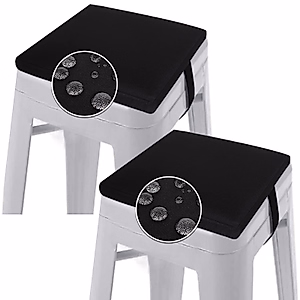GUEGLSA Outdoor Bar Stool Cushions Square 14 Inch,Non Slip Square Seat Pad with Ties 14x14in,Waterproof Chair Cushions for Bar Stools,Cushion Only,Set of 2,(Black)